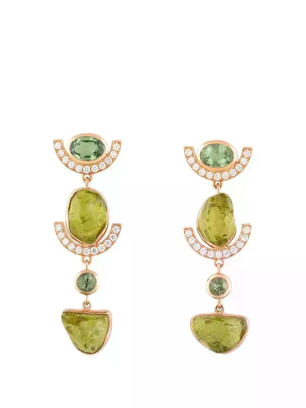 CLARA CHEHAB Irene Long Sequence Green Sapphire, Peridot And Diamond Earrings - Gold