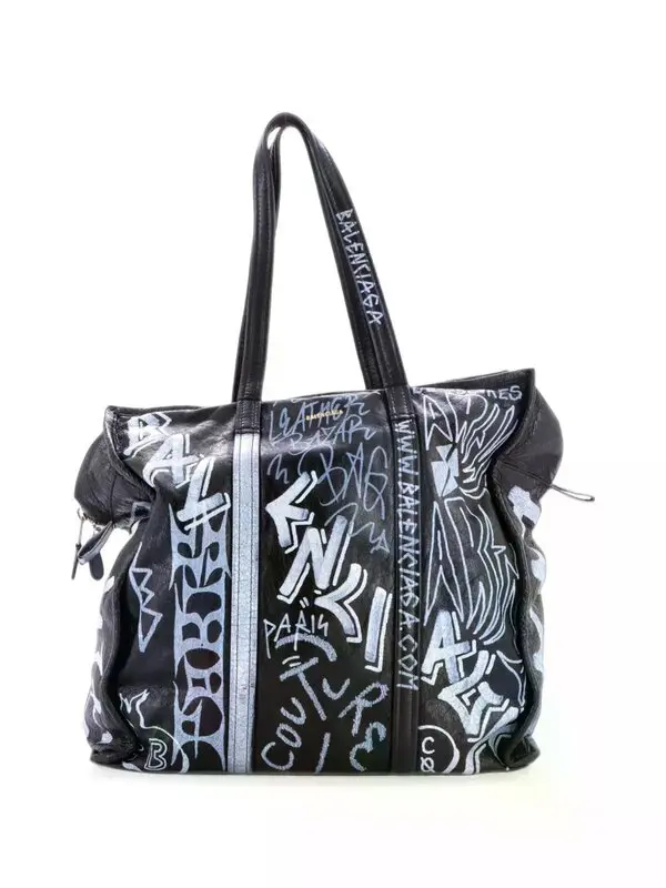 Balenciaga Bazar Graffiti Leather Medium Tote Bag - Black