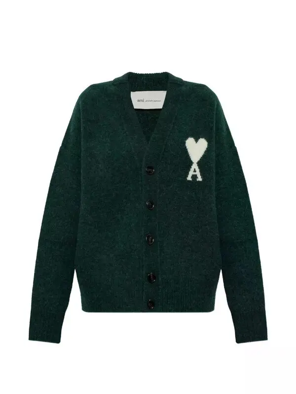 AMI Paris Alpaca Cardigan With De Coeur - Green
