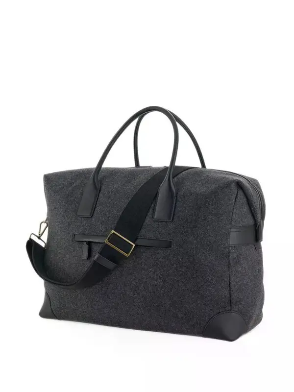 Boggi Milano Duffle Bag In Leather And Wool Blend - Grey