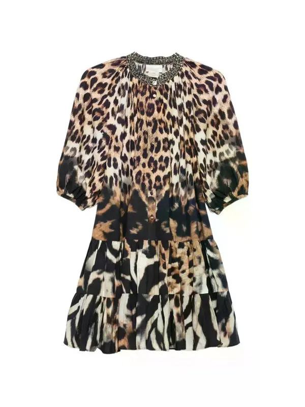 Camilla Leopard-print Tiered Mini Dress - Brown