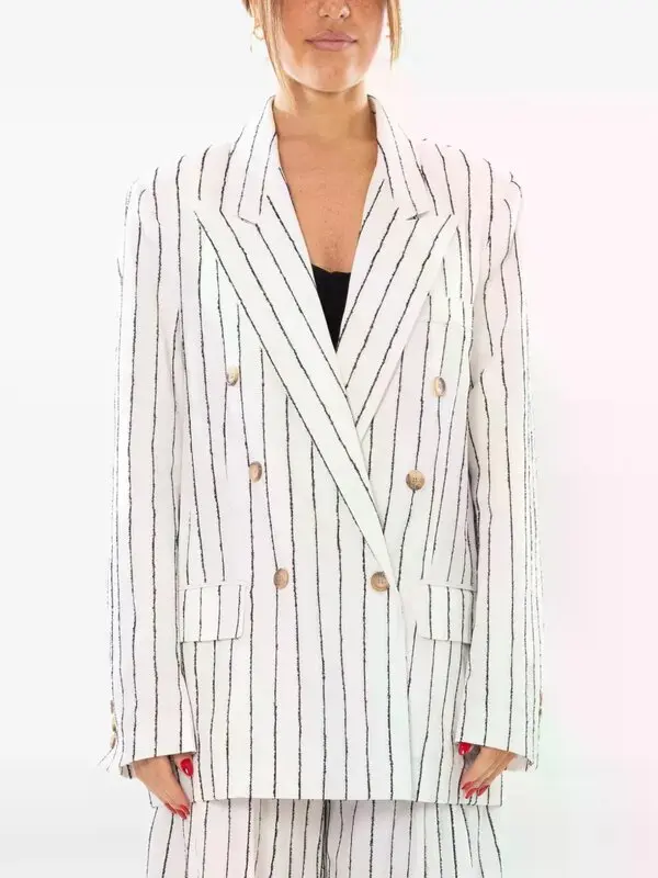 WHITE SAND Striped Double-breasted Blazer