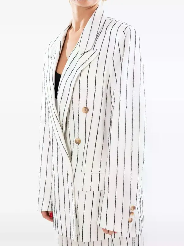 WHITE SAND Striped Double-breasted Blazer