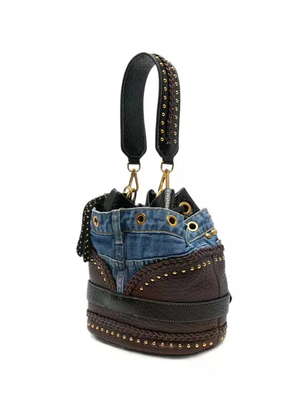 LA CARRIE Stud-embellished Denim-detail Bucket Bag
