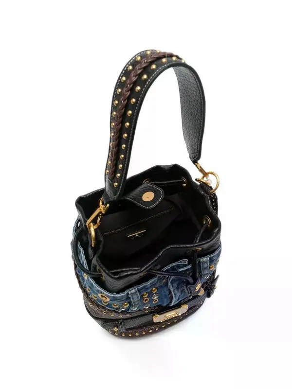 LA CARRIE Stud-embellished Denim-detail Bucket Bag