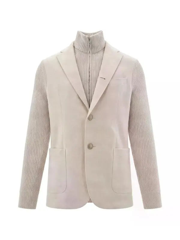 Eleventy Ribbed-knit Panelled Jacket
