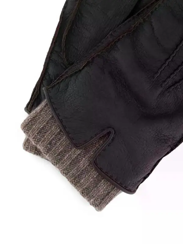 Fedeli Ribbed-knit Trim Leather Gloves