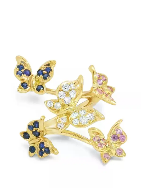 LISA NIK Sapphire And Diamond Butterfly-motif Ring - Gold