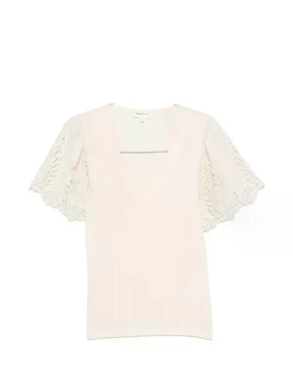 MAISON123 Lace-panelled V-neck T-shirt