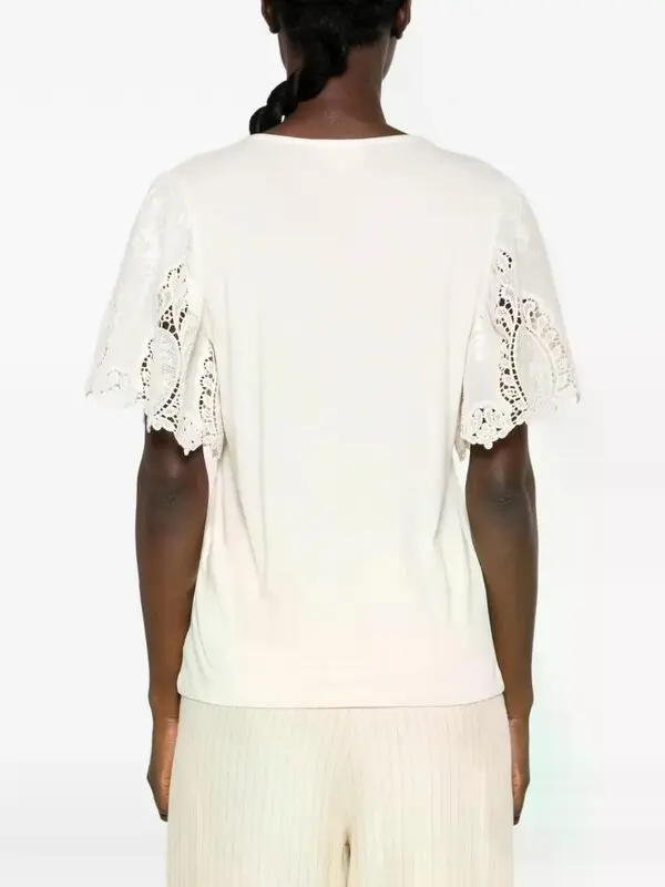 MAISON123 Lace-panelled V-neck T-shirt