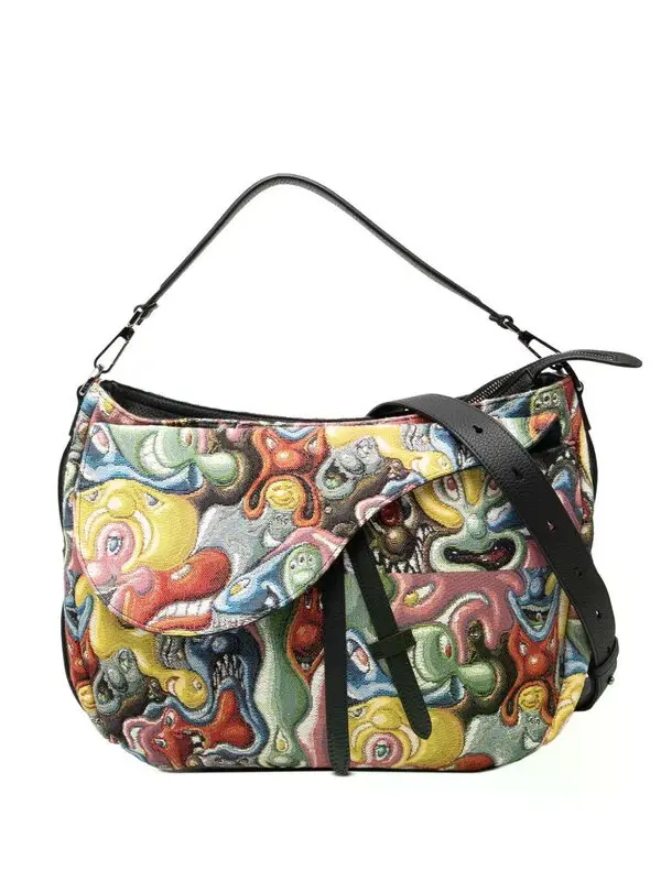 Dior 2021 Kenny Scharf Printed Canvas Soft Saddle Satchel