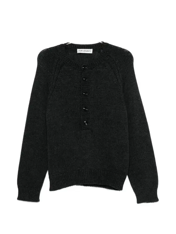 Our Legacy Shore Henley Button-placket Raglan-sleeve Sweater