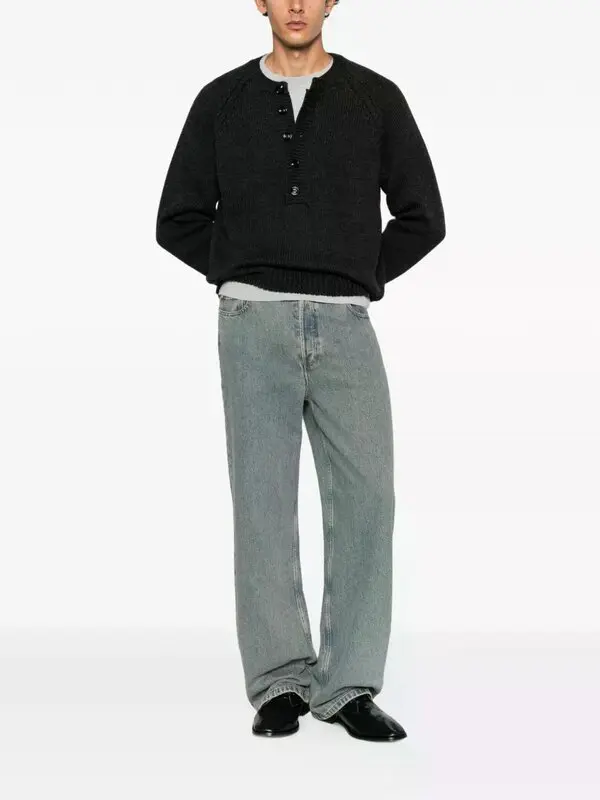 Our Legacy Shore Henley Button-placket Raglan-sleeve Sweater
