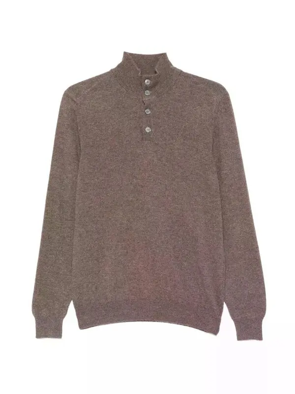 Fedeli Button-fastening Long-sleeve Polo Shirt - Brown