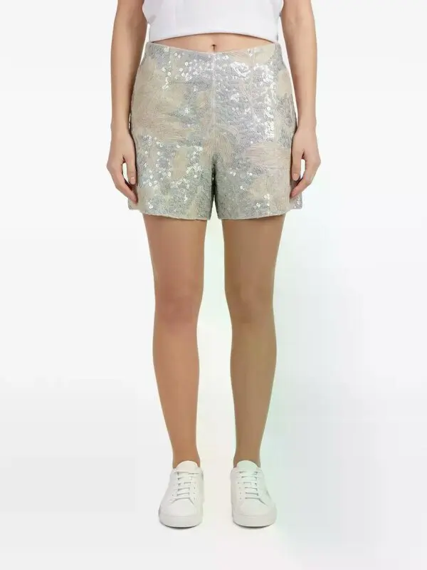 Brunello Cucinelli Sequin-embellished Floral-embroidered Shorts - Silver