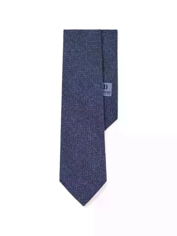 Boggi Milano Tie Herringbone-pattern In Wool-cashmere - Blue