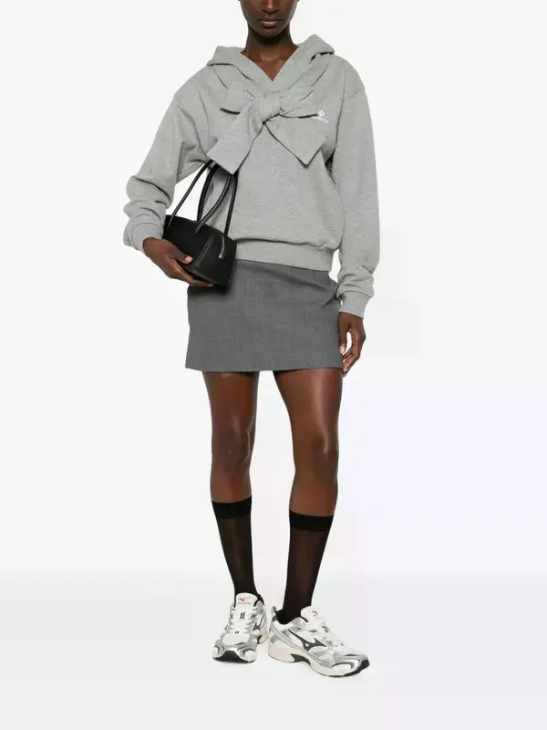 SHUSHU/TONG Bow-detail Logo-print Hoodie - Grey
