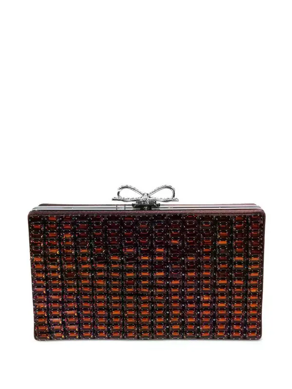 SELF-PORTRAIT Crystal-embellished Bow-clasp Chainmail Clutch Bag - Brown