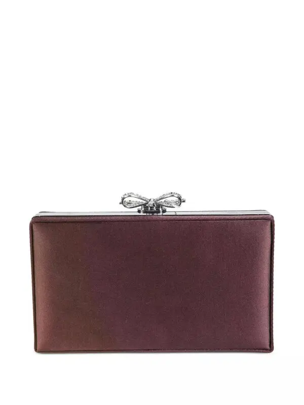 SELF-PORTRAIT Crystal-embellished Bow-clasp Chainmail Clutch Bag - Brown
