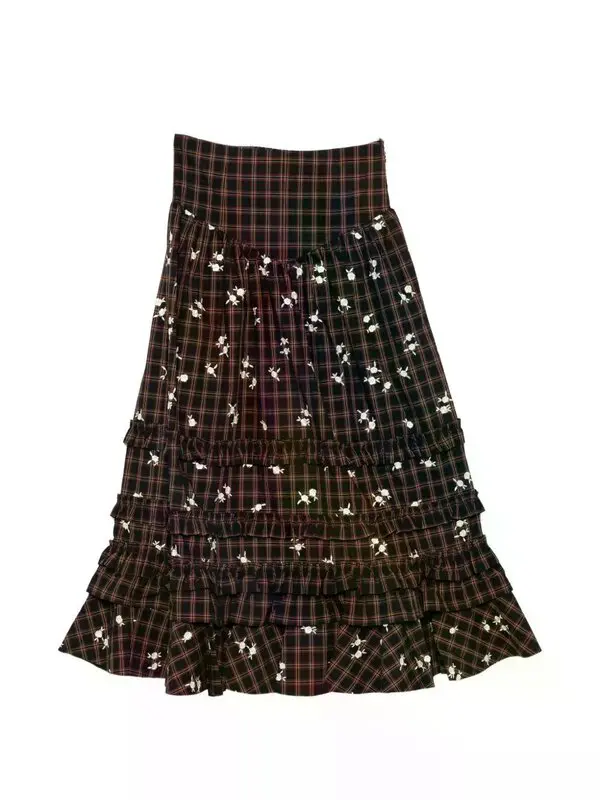 GANNI Check-pattern Ruffled Midi Skirt
