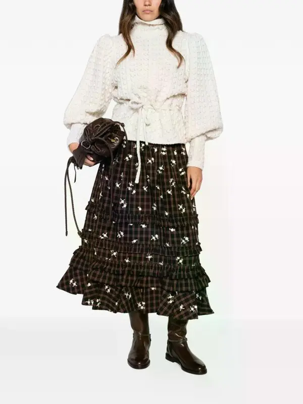 GANNI Check-pattern Ruffled Midi Skirt