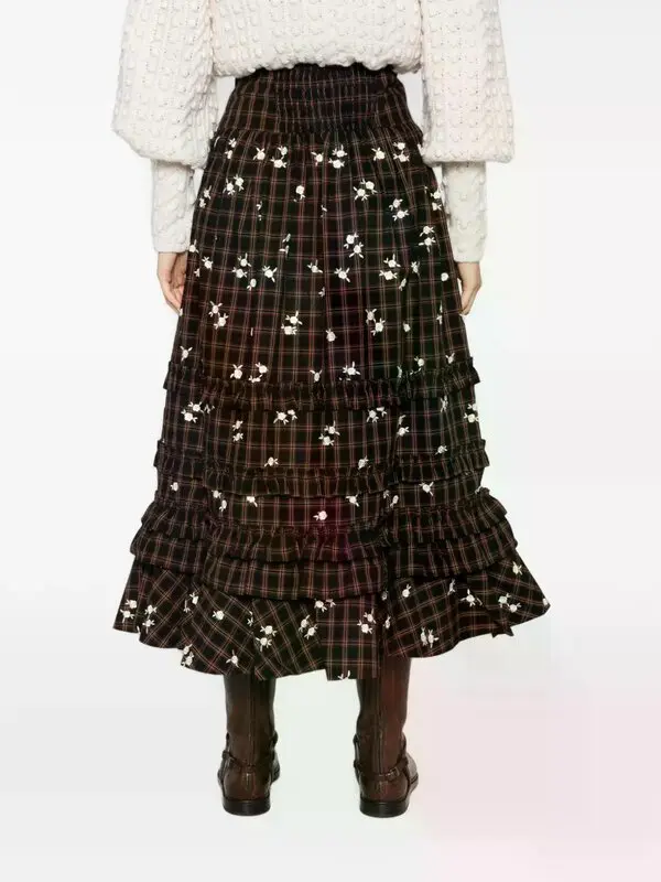 GANNI Check-pattern Ruffled Midi Skirt