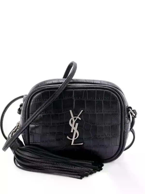 Saint Laurent Classic Monogram Blogger Crocodile Embossed Leather Small Crossbody Bag - Black