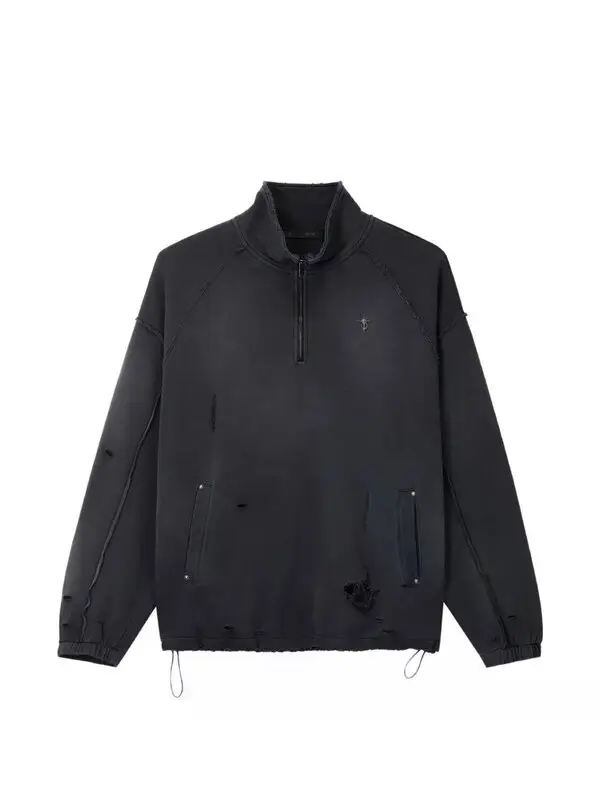 FIVE CM Distressed Quarter-zip Sweater
