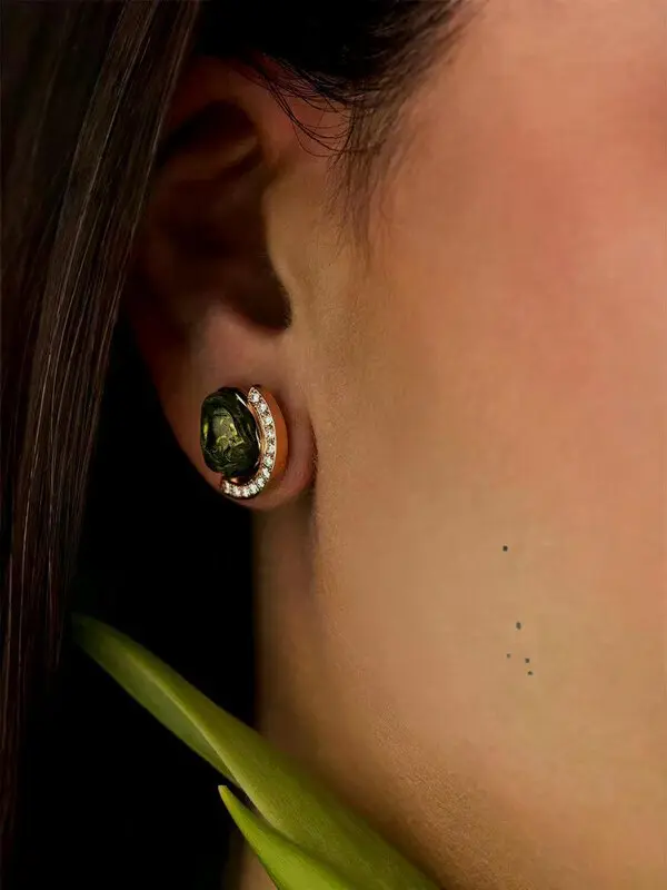 CLARA CHEHAB Peridot And Diamond Stud Earring - Gold