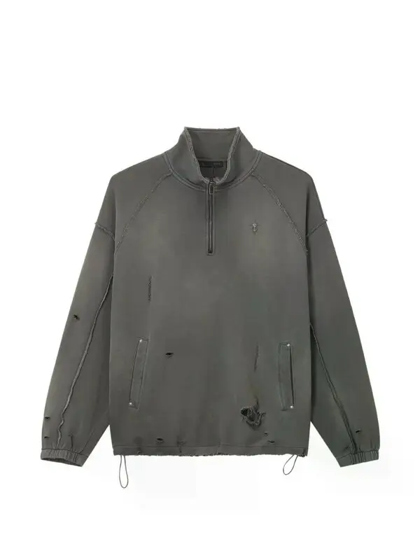 FIVE CM Distressed Quarter-zip Sweater