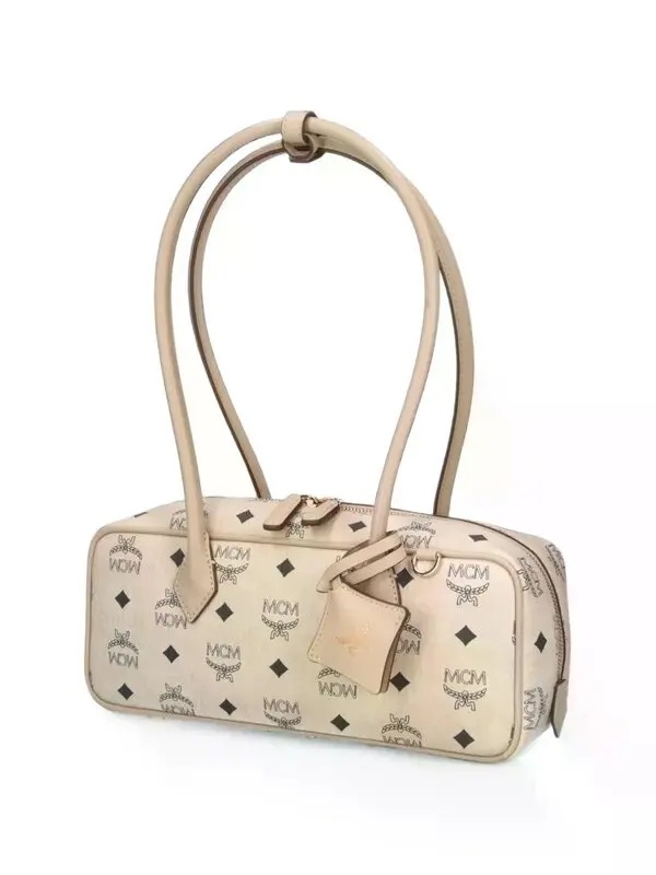 Mcm Small Aren Monogram-print Leather-trim Shoulder Bag - Neutrals