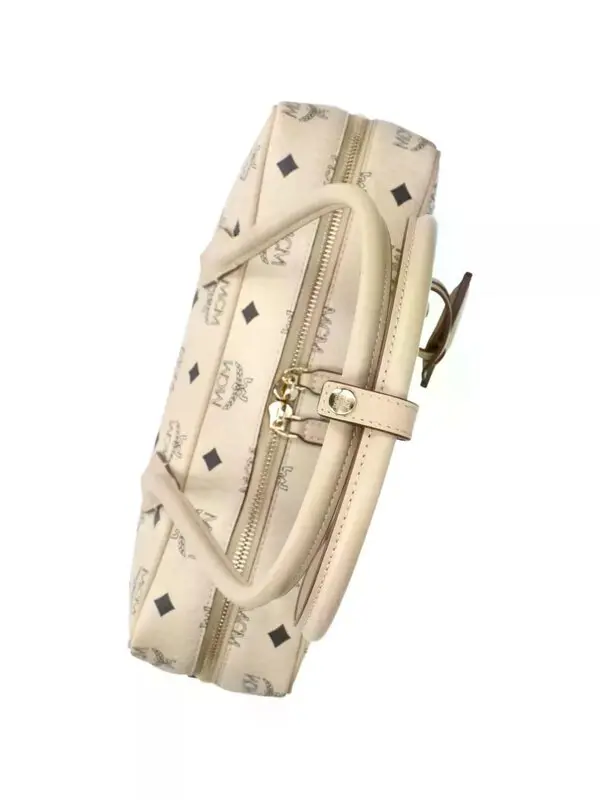 Mcm Small Aren Monogram-print Leather-trim Shoulder Bag - Neutrals
