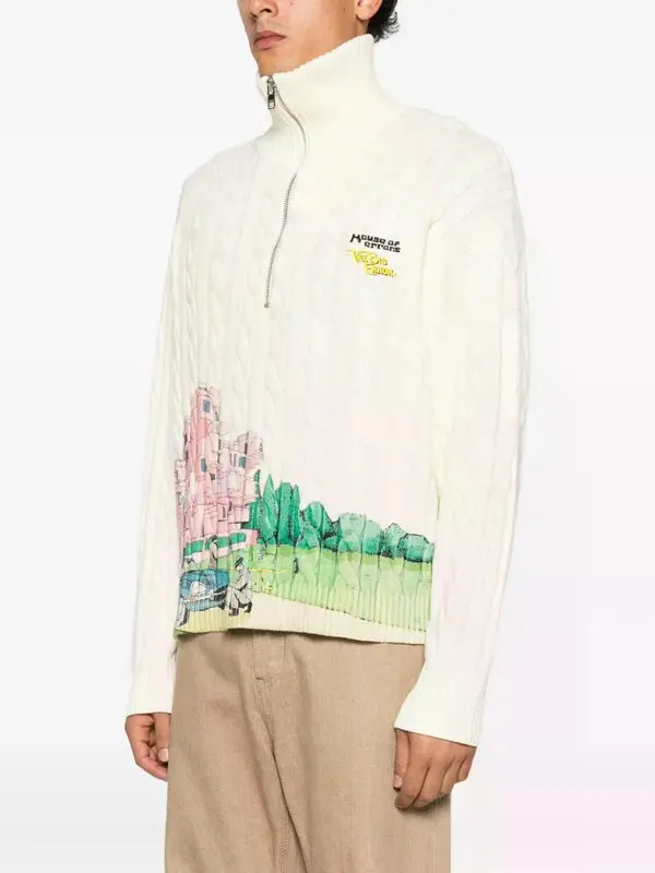HOUSE OF ERRORS Cable-knit Graphic-print Sweater