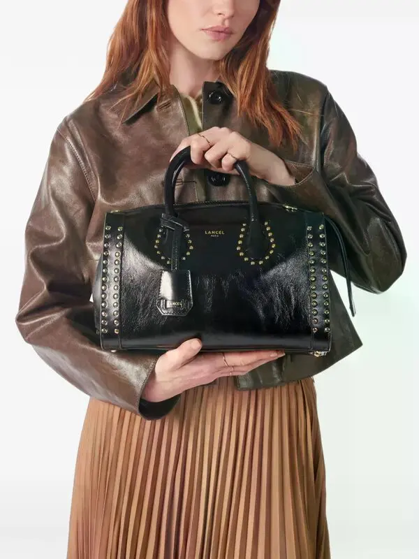 LANCEL M Bcbg Studded Leather Bowling Bag