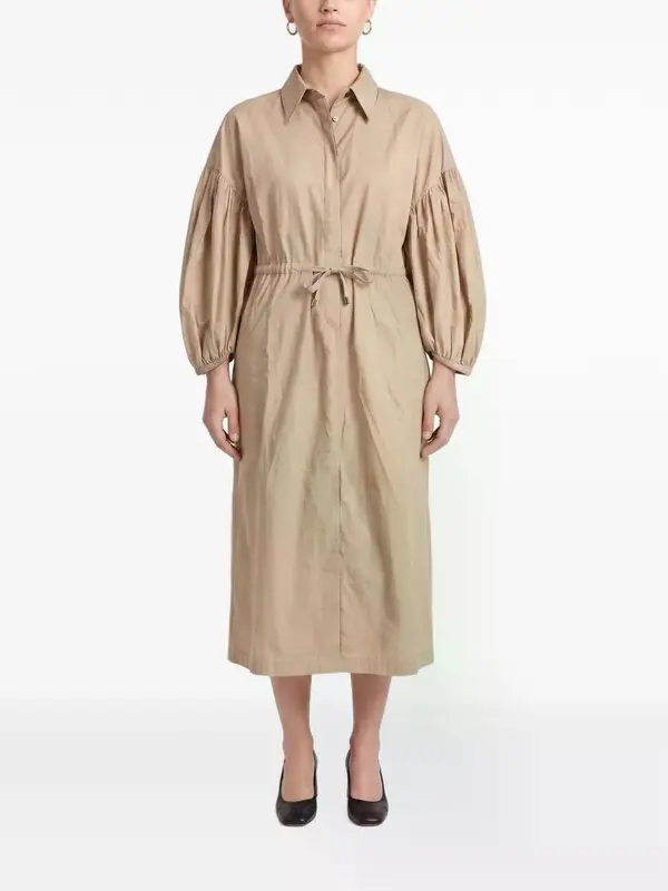Brunello Cucinelli Midi Gathered-sleeve Shirt Dress - Neutrals