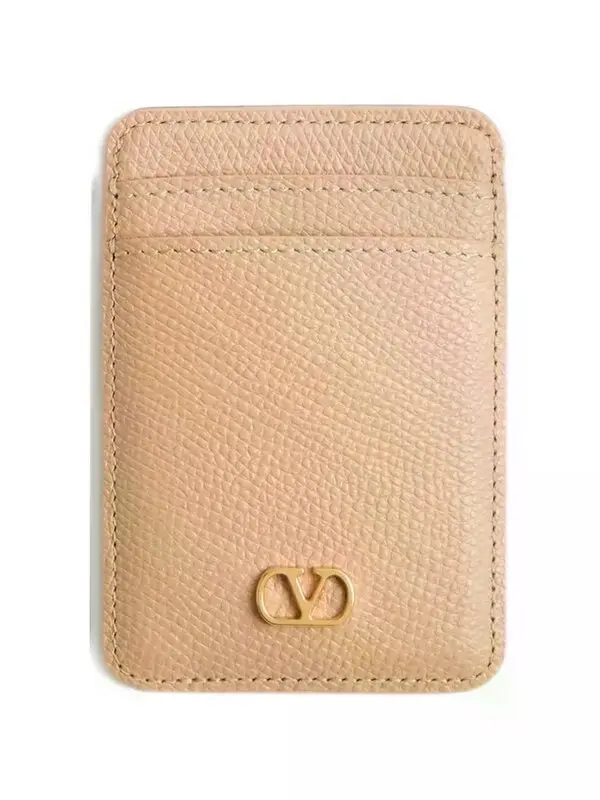 Valentino Garavani Vlogo Signature Magnetic Card Holder N Grainy Calfskin - Pink