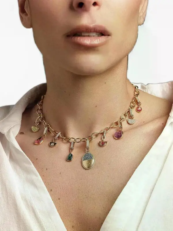 CLARA CHEHAB Liberté Half Moon Tourmaline And Diamond Charm