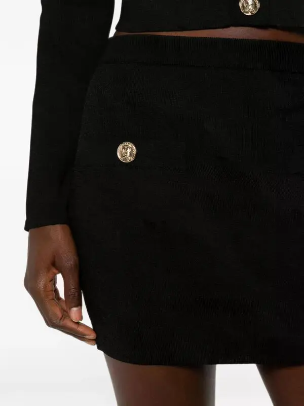 Balmain Button-embellished Knitted Mini Skirt