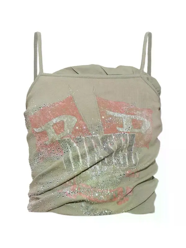 DIESEL® Rhinestone-embellished Graphic-print Top - Grey