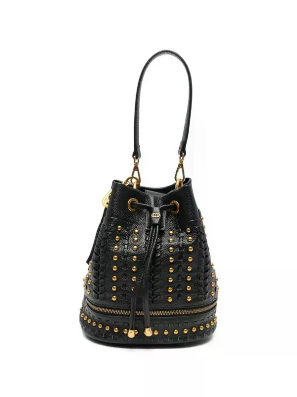 LA CARRIE Stud-embellished Leather Bucket Bag - Black