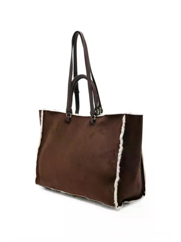 ERMANNO FIRENZE Large Shearling-trim Embroidered Tote Bag