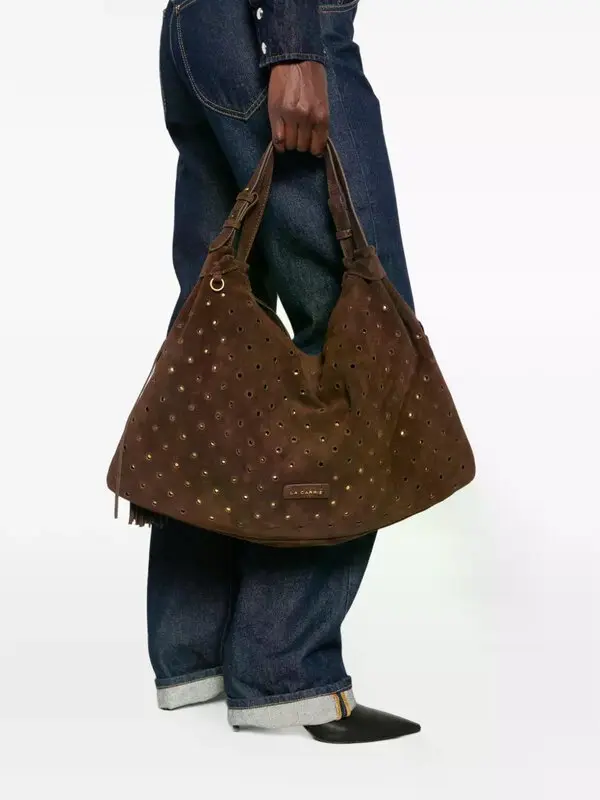 LA CARRIE Metropolis Stud-embellished Perforated Shoulder Bag