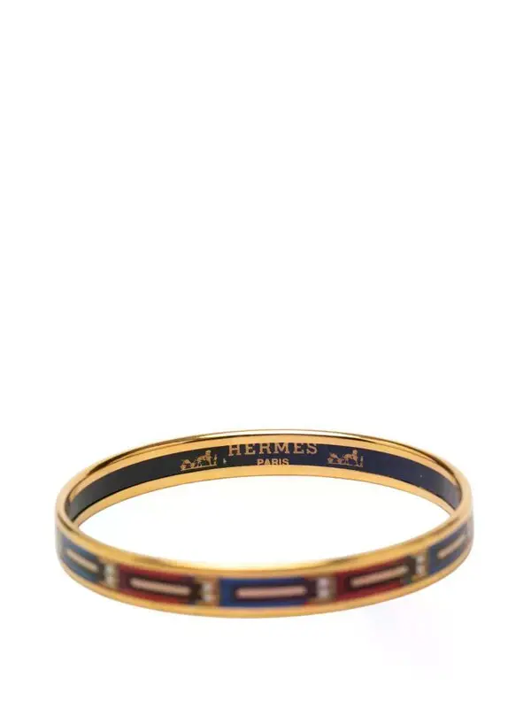 Hermès 20th Century Narrow Belt Print Enamel Bangle 62 Costume Bracelet - Black
