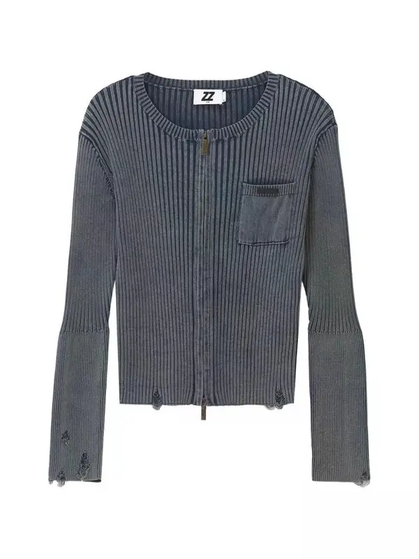 Izzue Distressed Ribbed-knit Cardigan
