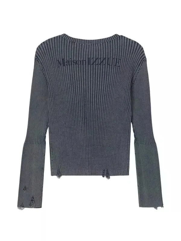 Izzue Distressed Ribbed-knit Cardigan