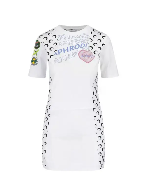 MARINE SERRE Graphic-print Moon-panelled Upcycled Mini Dress - White