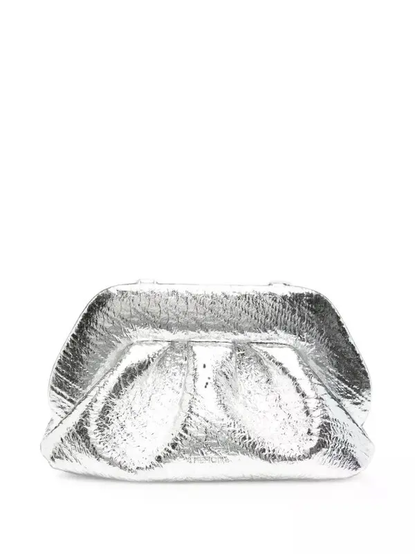 THEMOIRE Metallic-effect Gathered Clutch Bag - Silver