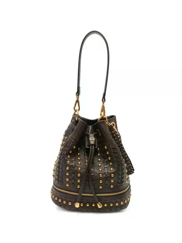 LA CARRIE Studded Leather Bucket Bag - Brown