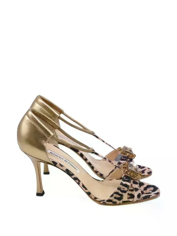 Manolo Blahnik Drina Leopard Crystal-embellished Sandals - Brown