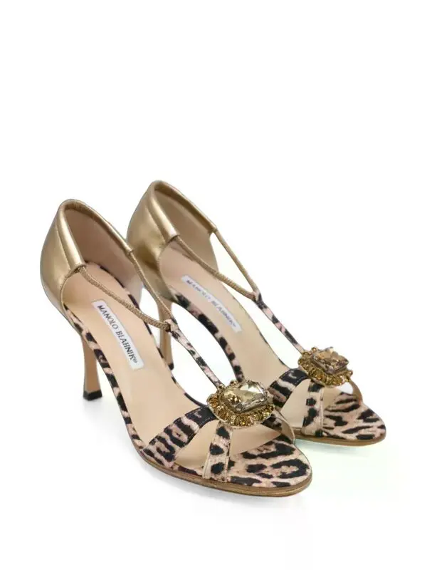 Manolo Blahnik Drina Leopard Crystal-embellished Sandals - Brown